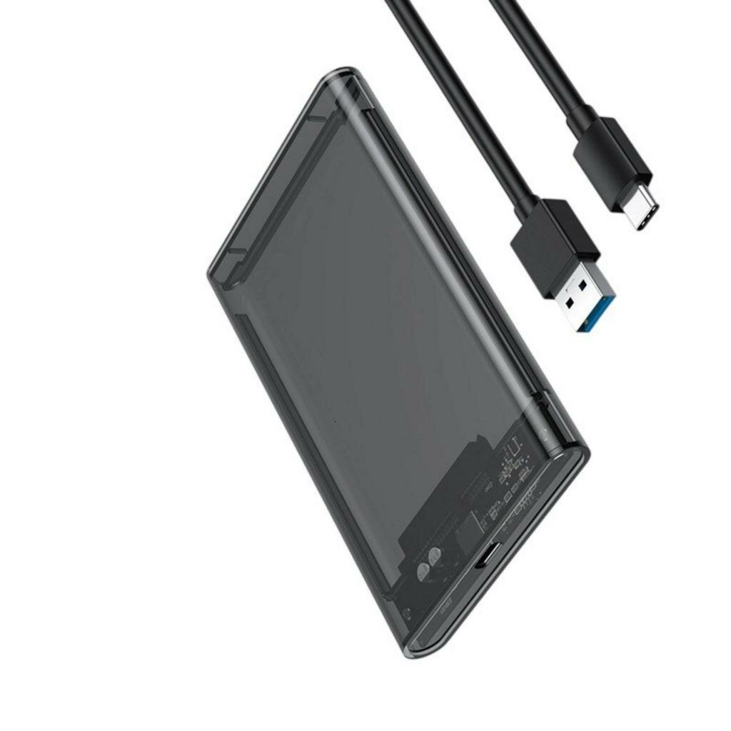 USB3.0/USB 3.1 Внешний бокс для 2.5-дюймовых HDD/SSD 5Gbps, Прозрачный черный - Разъем USB3.1