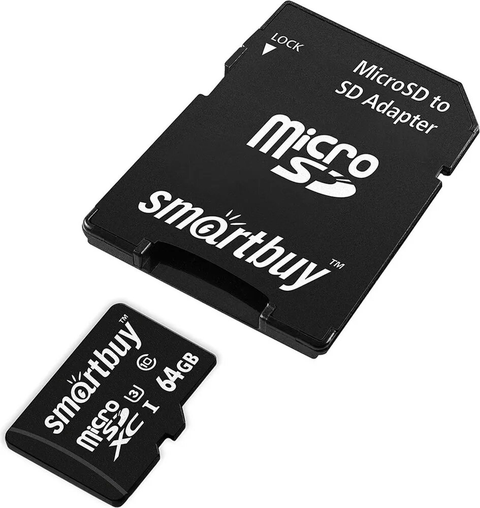 SmartBuy Classic 64 ГБ Карта памяти microSDXC, с адаптером, SB64GBSDU1A-AD, черная