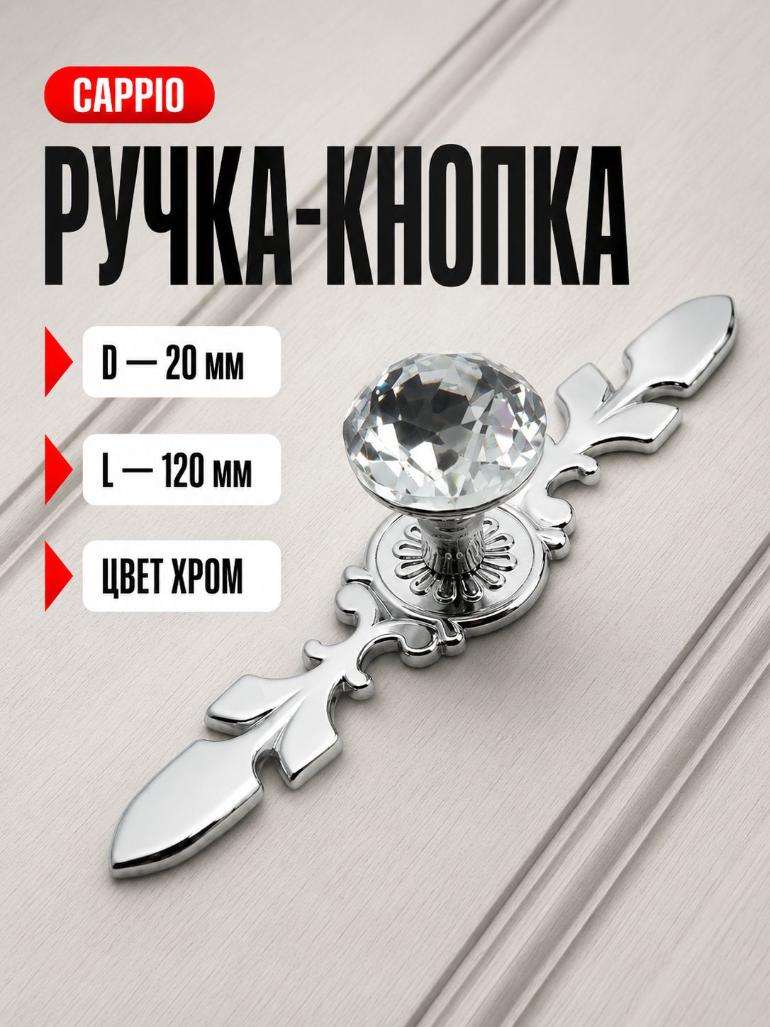 Ручка-кнопка мебельная CAPPIO, диаметр 20 мм, длина 120 мм, цвет хром