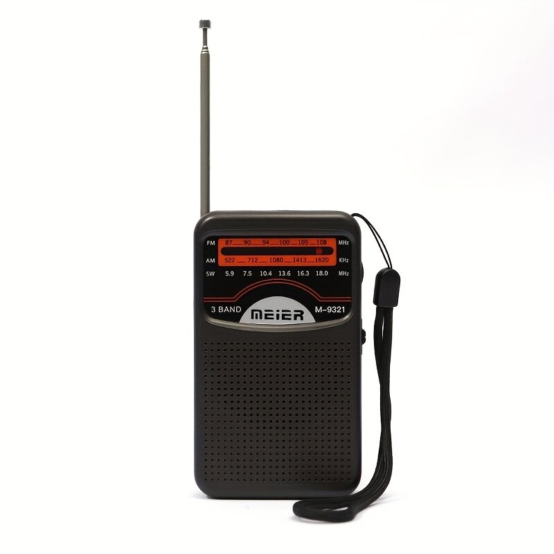 Портативный транзисторный радиоприемник AM/FM с USB-зарядкой, разъемом для наушников, поворотным регулятором и литий-ионным аккумулятором, черный