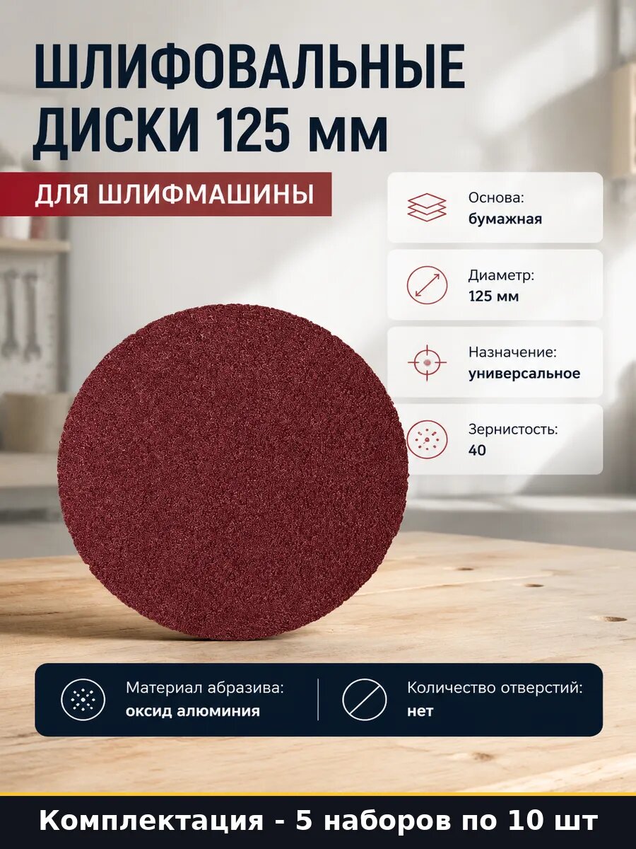 Набор кругов для эксцентриковой шлифмашины 125 мм P40 50 шт