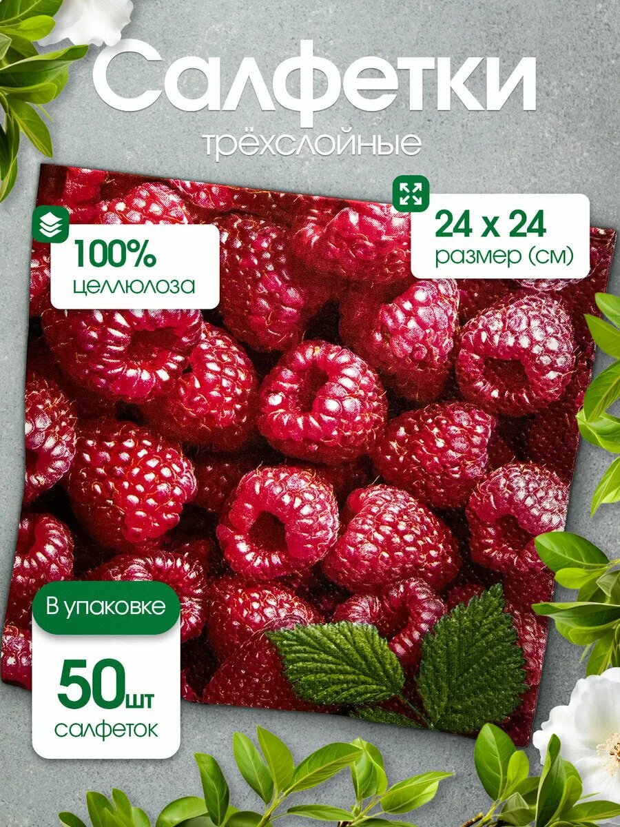 Салфетки бумажные Art Bouquet "Малина", трехслойные, в комплекте   —   2 упаковки, 50 штук