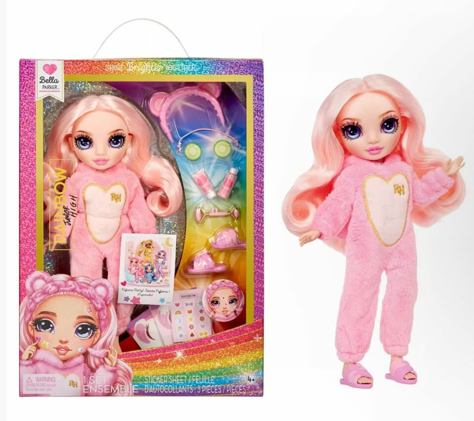 Кукла Белла Паркер - Пижамная вечеринка, Rainbow High junior с аксессуарами, розовая