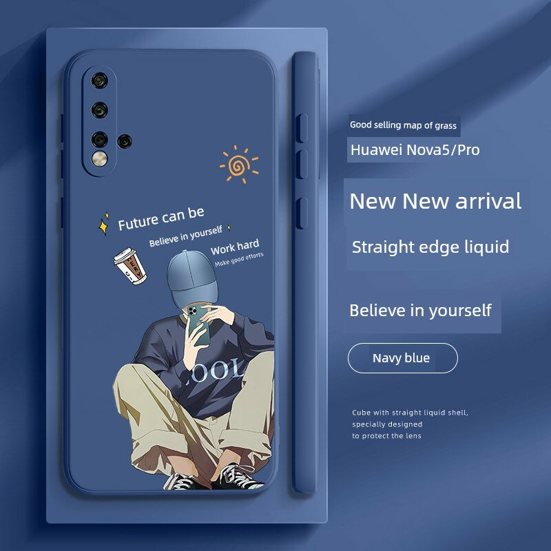 Силиконовый чехол для телефона Huawei nova 5i с полным покрытием и дизайном Шиба Ину - Навы Блю