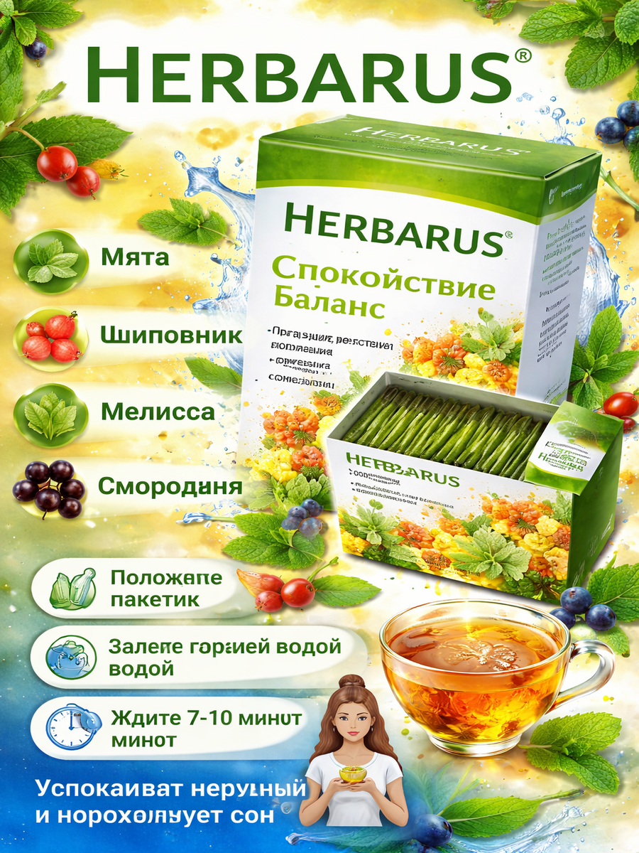 Чай Herbarus травяной Спокойствие-баланс (1.8г х 24шт), 43г