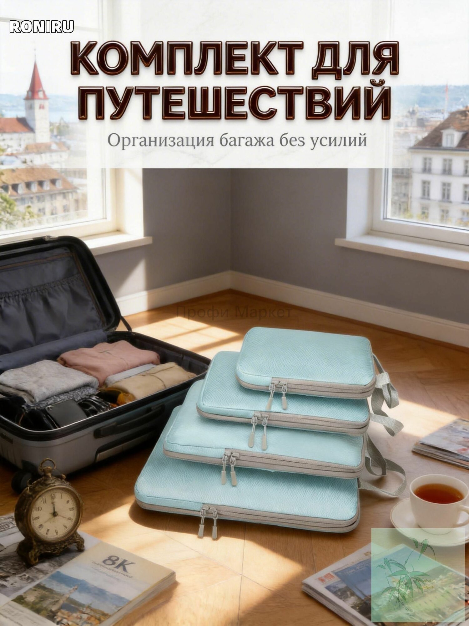 Комплект RONIRU 3 шт. светло-голубые сумки-органайзеры для белья с молнией - организация багажа