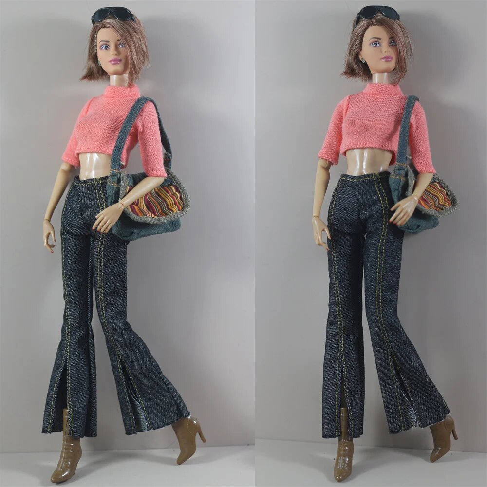 Набор одежды для куклы Barbie: розовый топ, джинсы-клеш, ботинки