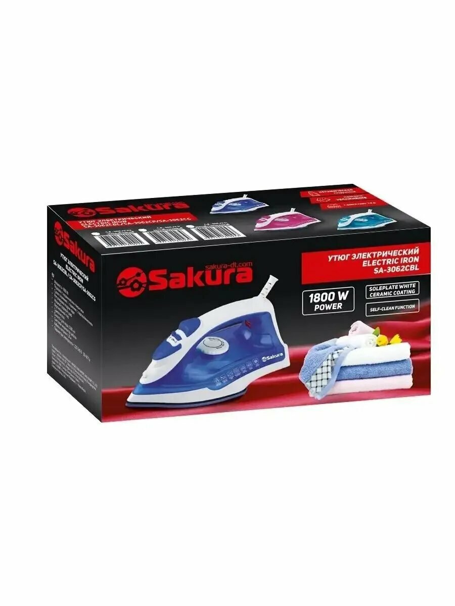 Утюг Sakura SA-3062CBL, мощность 1800 Вт, вертикальное отпаривание, 220 мл