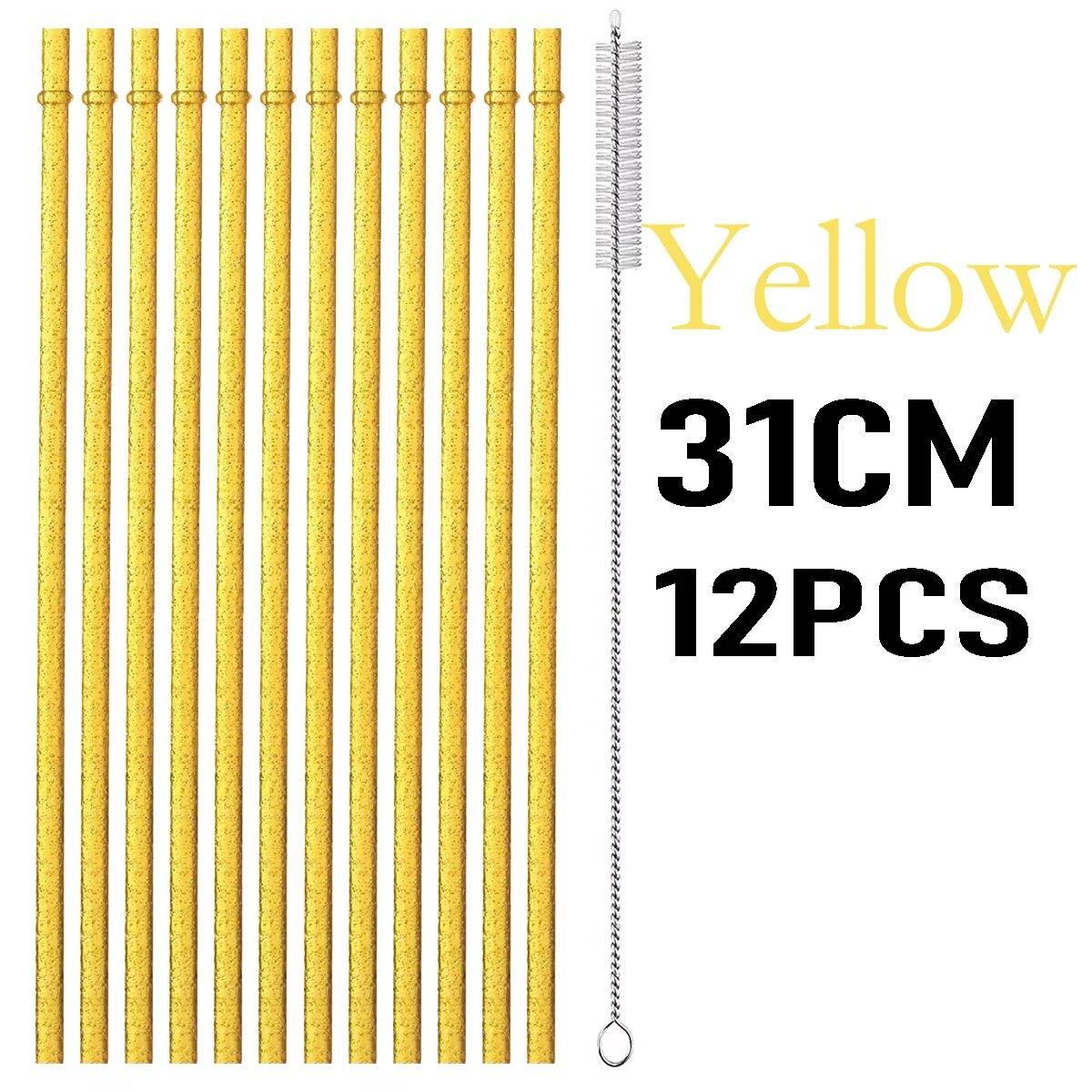 Многоразовые блестящие трубочки для стаканов Stanley 12 шт. Желтый, 31CM Yellow 12PCS