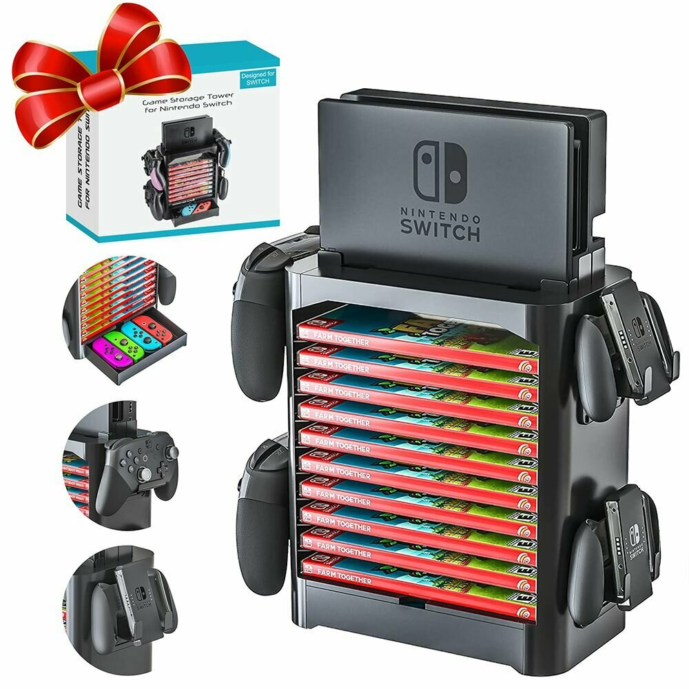 Башня для хранения игр для Nintendo Switch Совместимый держатель для игр Nintendo Switch, стойка для игровых дисков и органайзер для контроллеров