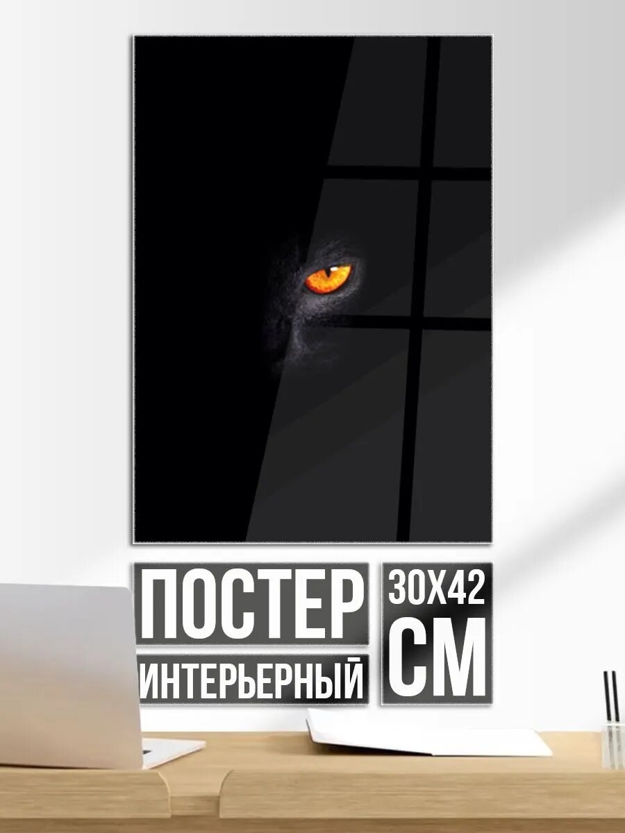 Постер на стену Глаз черной пантеры на черном фоне