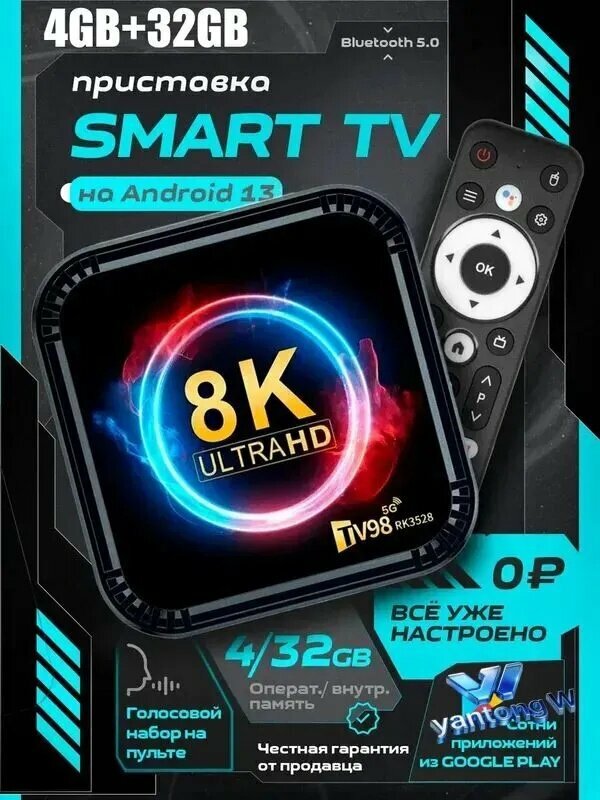 ТВ-бокс TV98 на RK3528 Android 13 8K Ultra HD 4GB+32GB Dual WiFi BT 5.0 4G/5G Голосовой пульт Медиаплеер