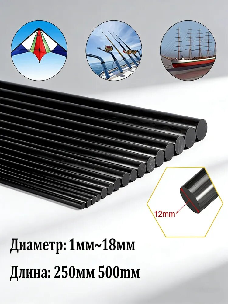 Пруток (стержень) карбоновый (углепластик) 10x250 мм 1 шт. Жёсткая упаковка