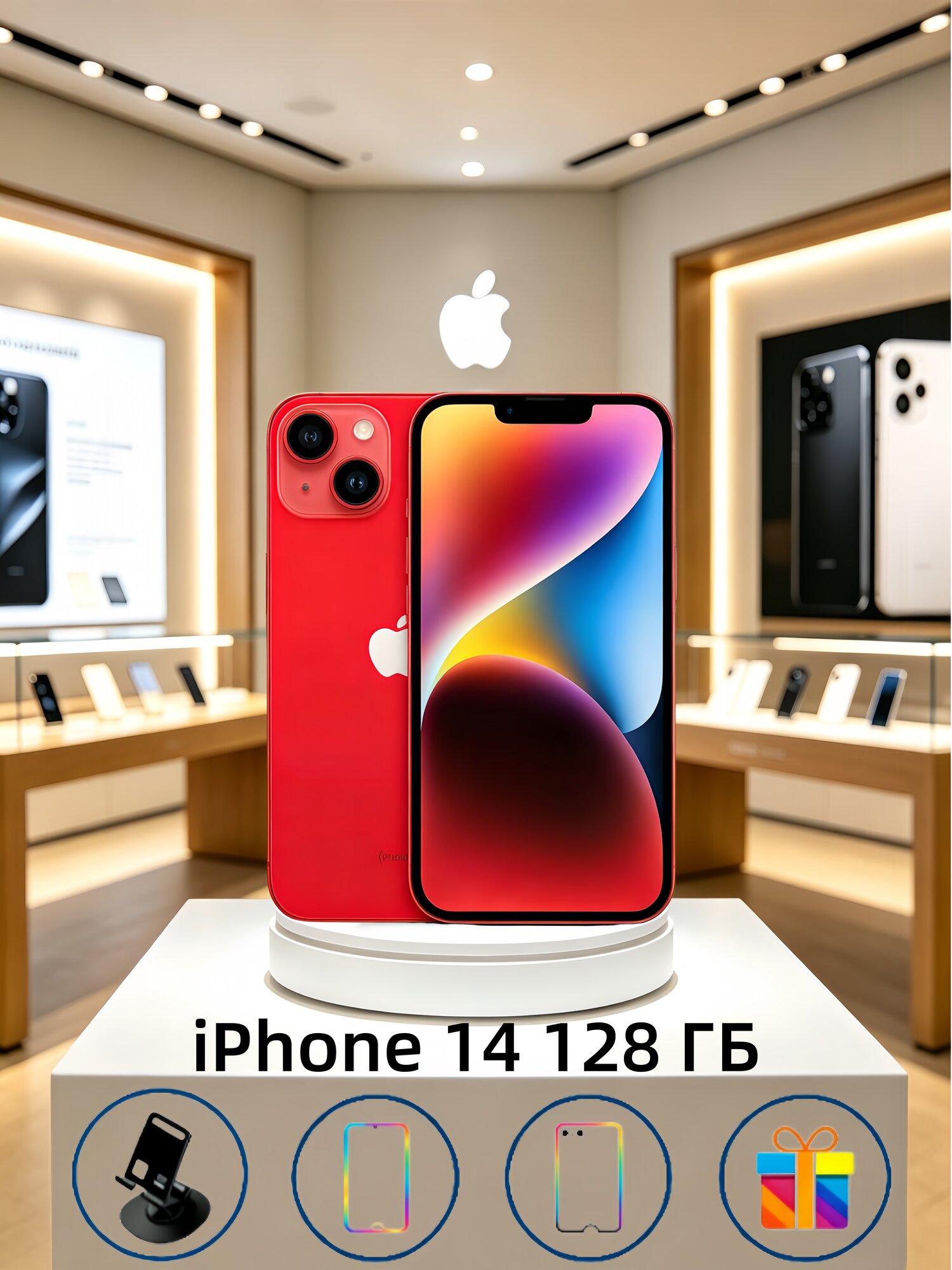 Apple iPhone 14 128 ГБ, цвет Красный, смартфон 6,1 дюйма, процессор A15 Bionic