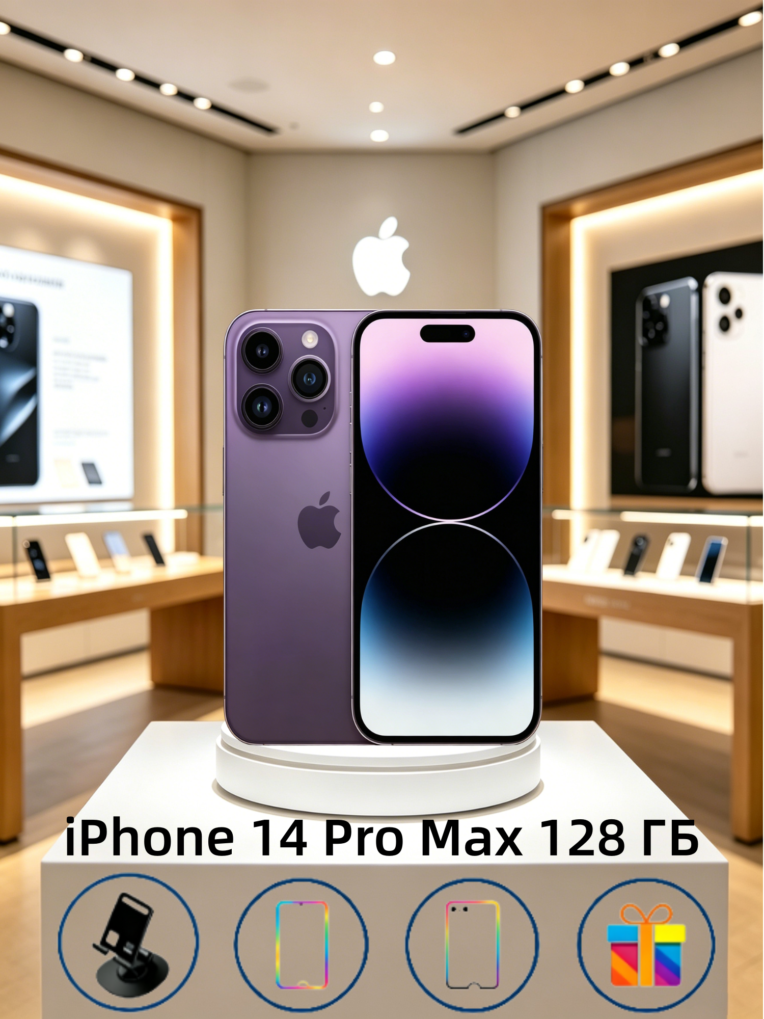 Смартфон iPhone 14 Pro Max 128 ГБ, Глубокий фиолетовый, 6,7 дюйма, 5G, Остров активности