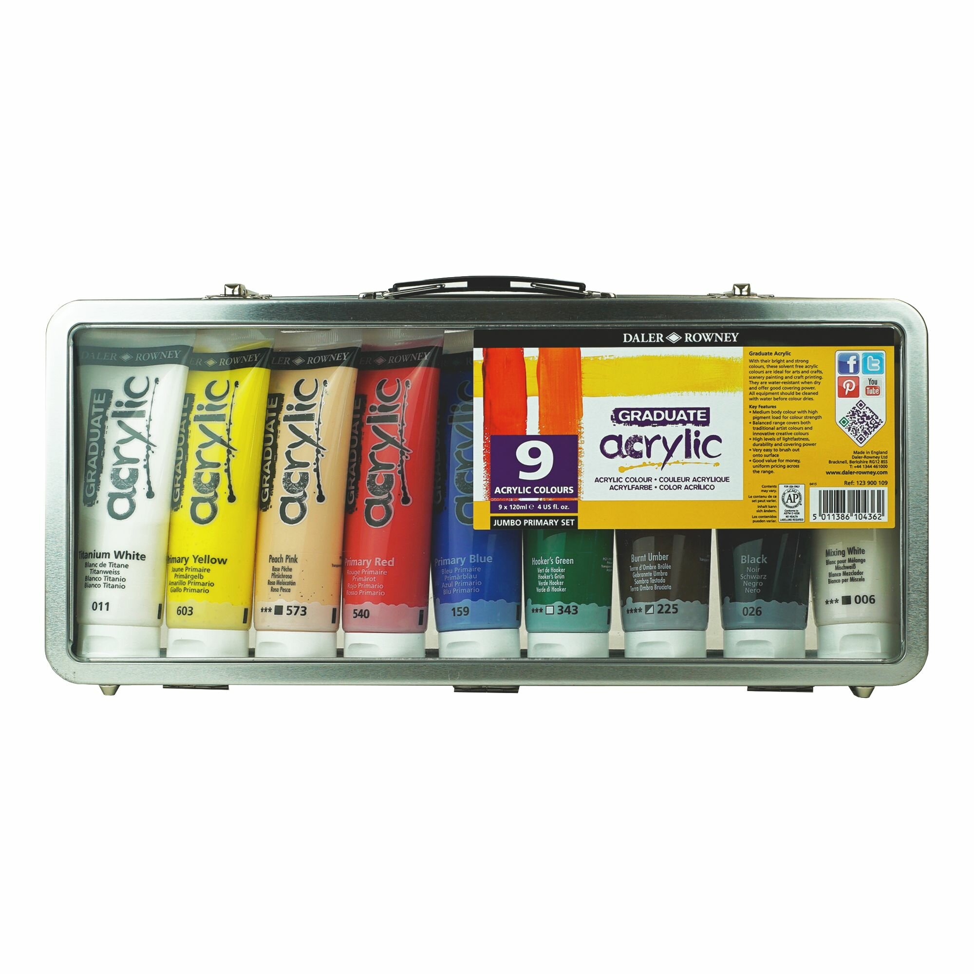 Daler Rowney GRADUATE краски акриловые художественные, набор Jumbo Set 9 цветов по 120 мл, D123900109