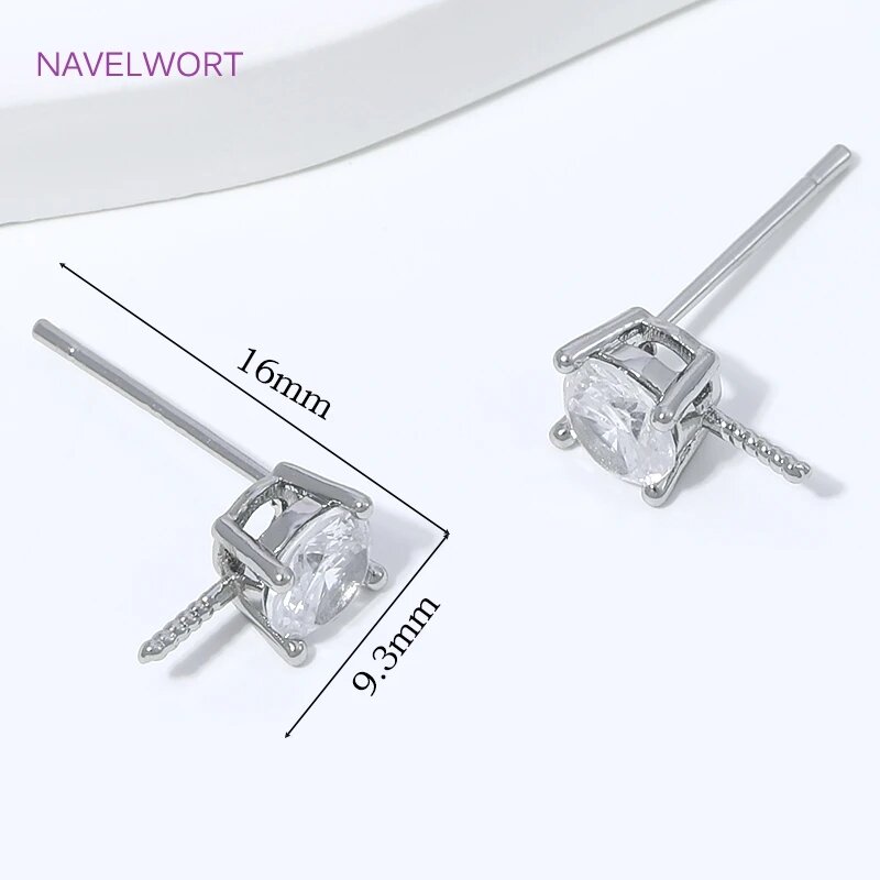 Основы для сережек-гвоздиков NAVELWORT, Rhodium Plated, 9.3x16mm