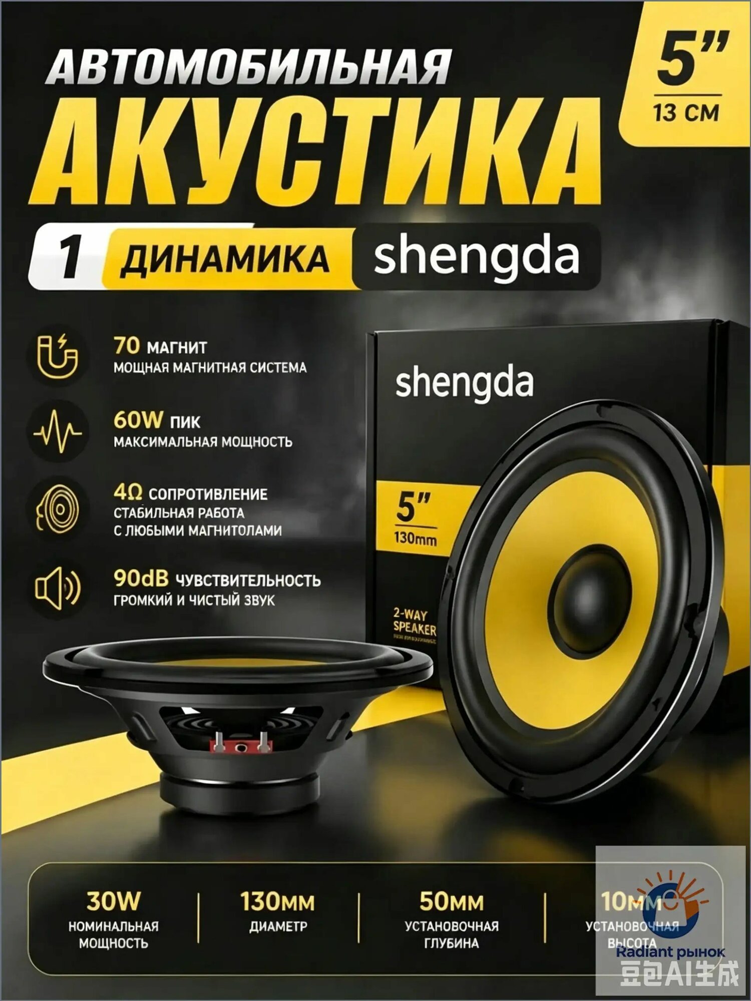 Колонки автомобильные, 13 см (5 дюйм.)