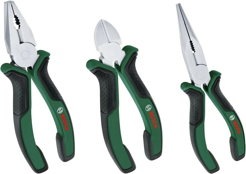 Bosch набор плоскогубцев, (плоскогубцы, бокорезы, тонкогубцы) 3 шт, 1600A02C0S