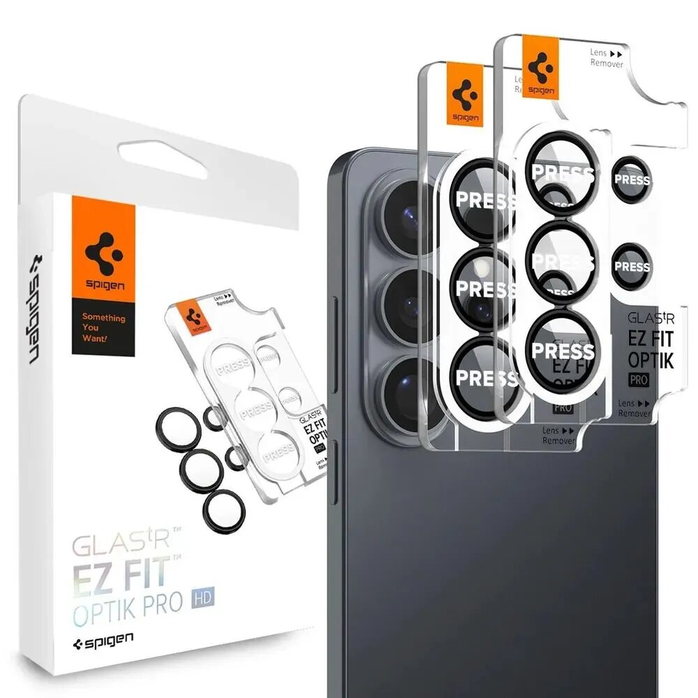 Защитная пленка для экрана Spigen Samsung Galaxy S25 Ultra Camera Screen Protector (AGL11544), комплект из 2 штук, GLAS.tR EZ Fit Optik Pro, черная.