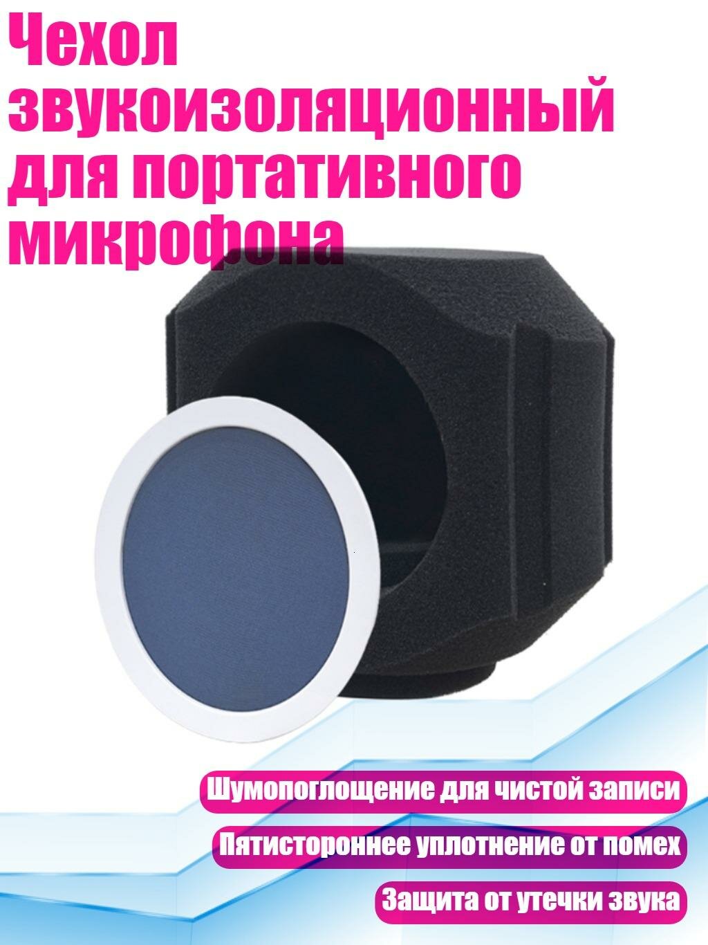 Чехол звукоизоляционный для портативного микрофона, Белая рамка синего цвета mes