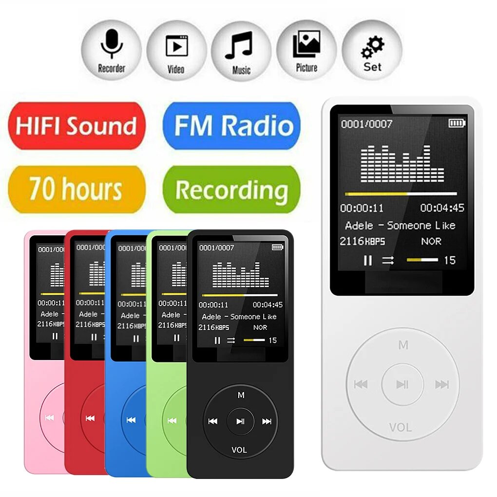 Портативный MP3-плеер 64ГБ, зеленый