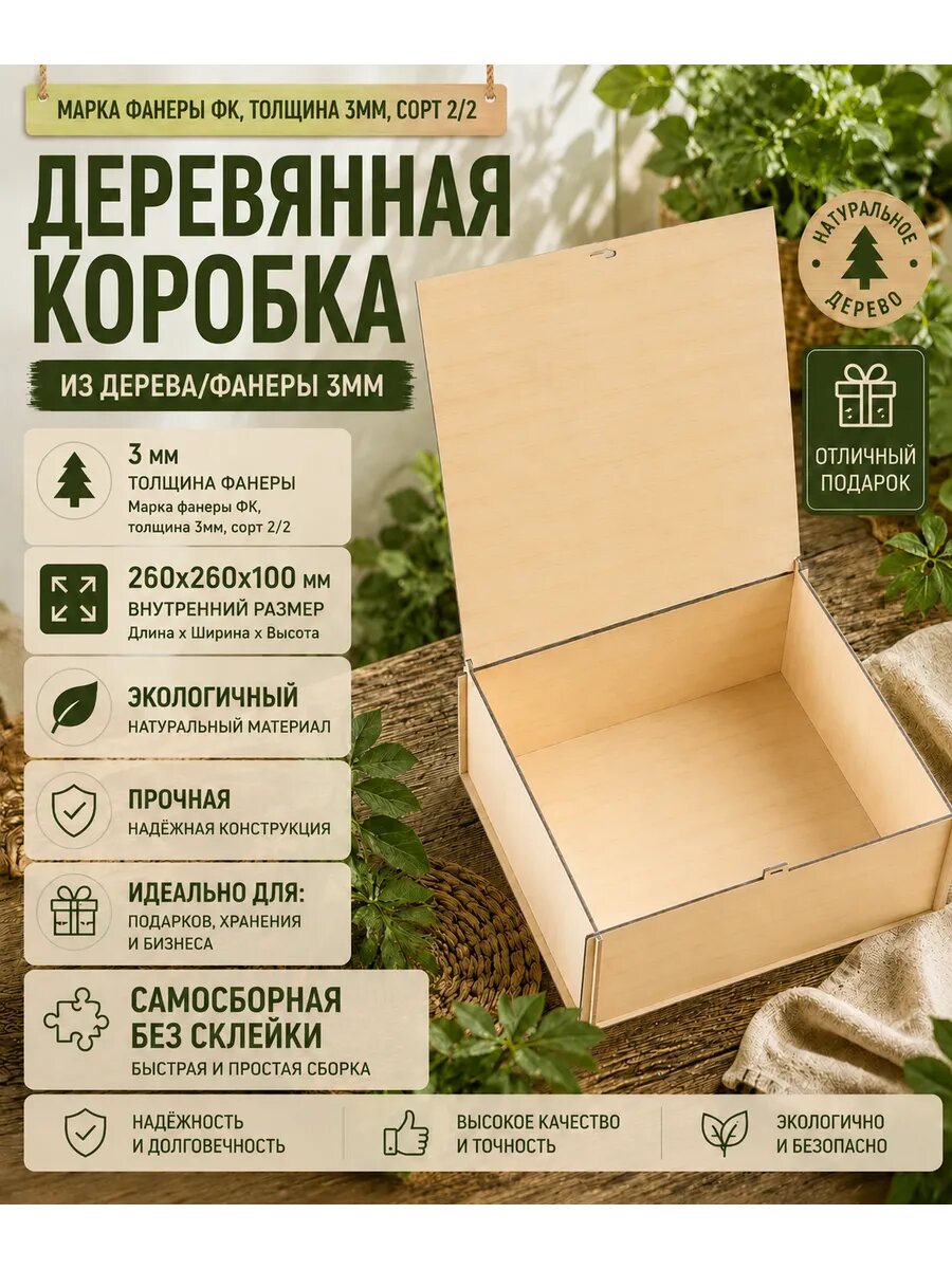 Коробка подарочная ящик деревянный декоративный с крышкой