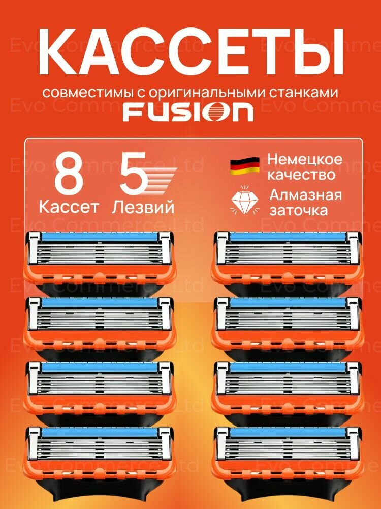 Лезвия Кассеты для бритья мужские 8 шт / Сменные кассеты с 5 лезвиями для