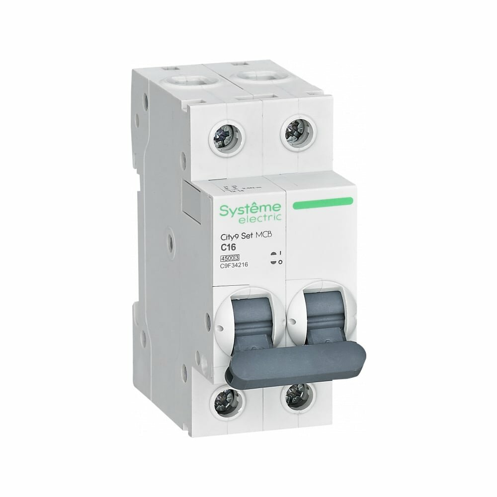 Автоматический выключатель Systeme Electric City9 set ав с, 16 А, 2 Р, 4.5 kА, 230 В (ранее EZ9F34216) C9F34216