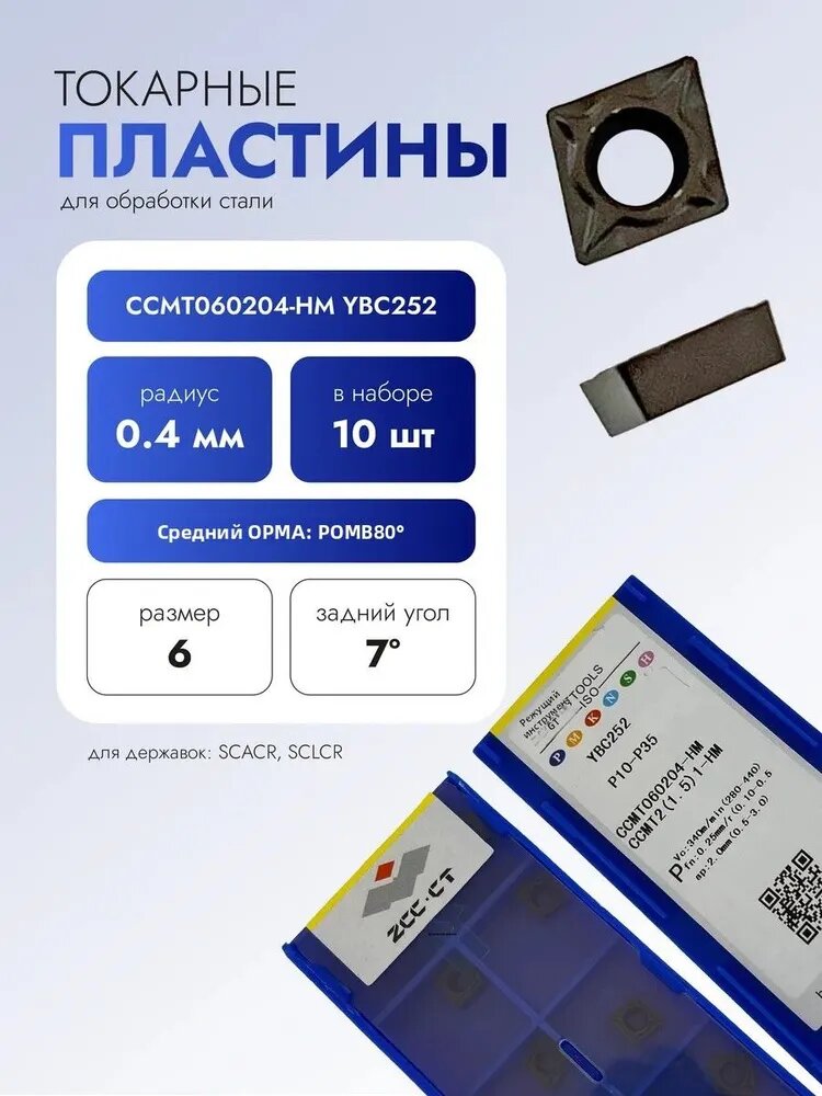 Твердосплавные пластины CCMT ZCC.CT для токарной обработки стали 10 шт