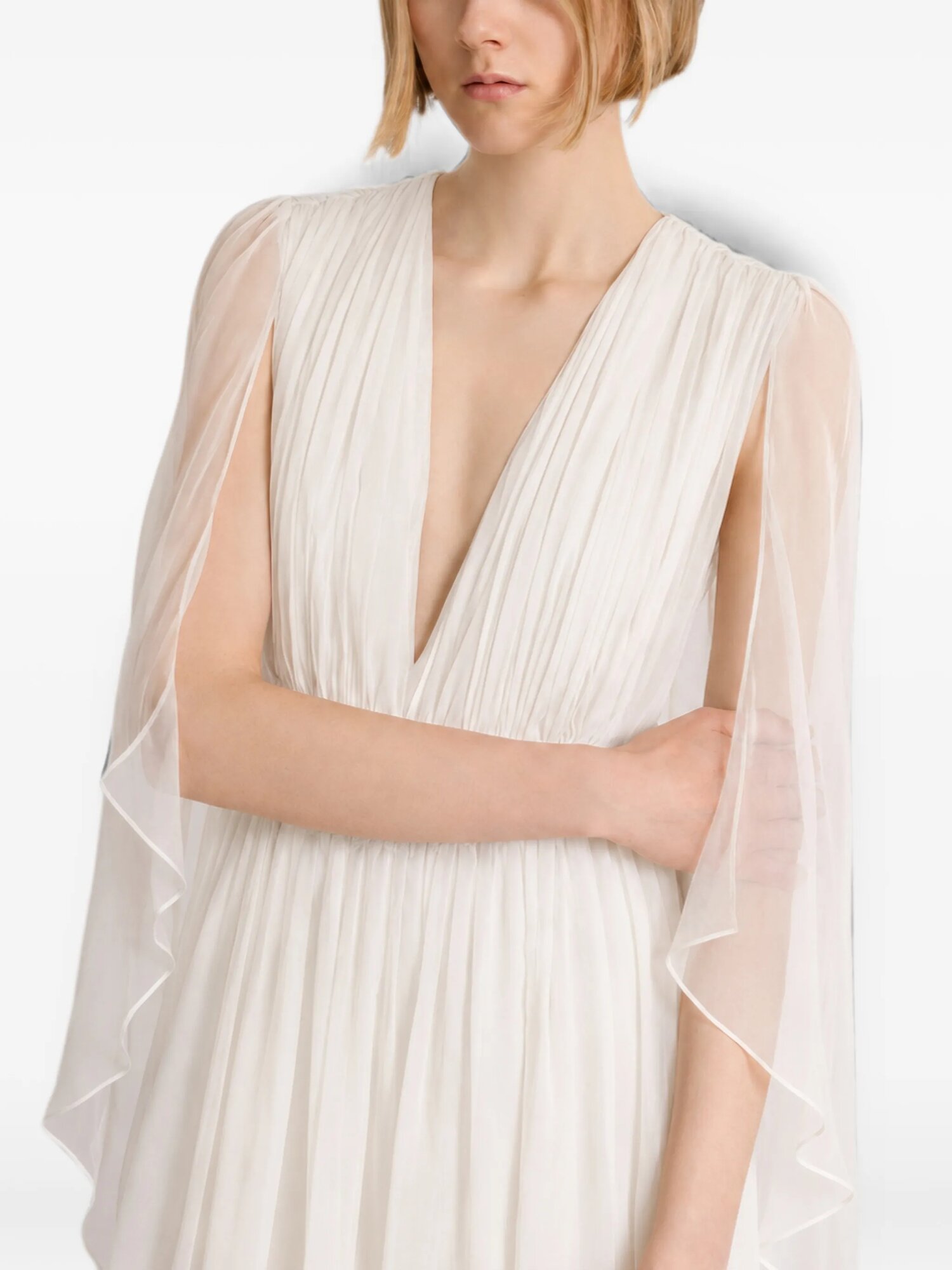 Платье Alberta Ferretti Pleated silk maxi dress, размер 38, бежевый/белый — фото 1
