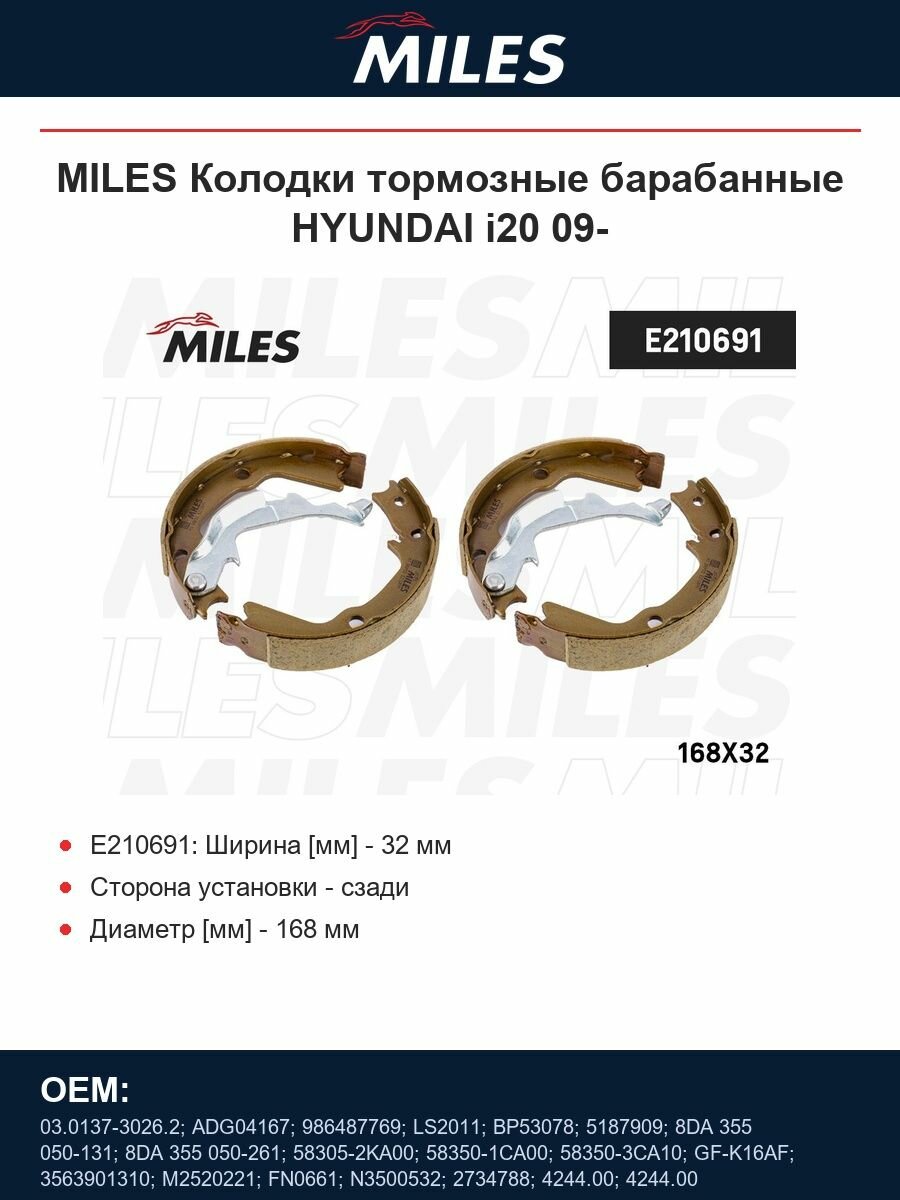 MILES Колодки тормозные барабанные HYUNDAI i20 09-