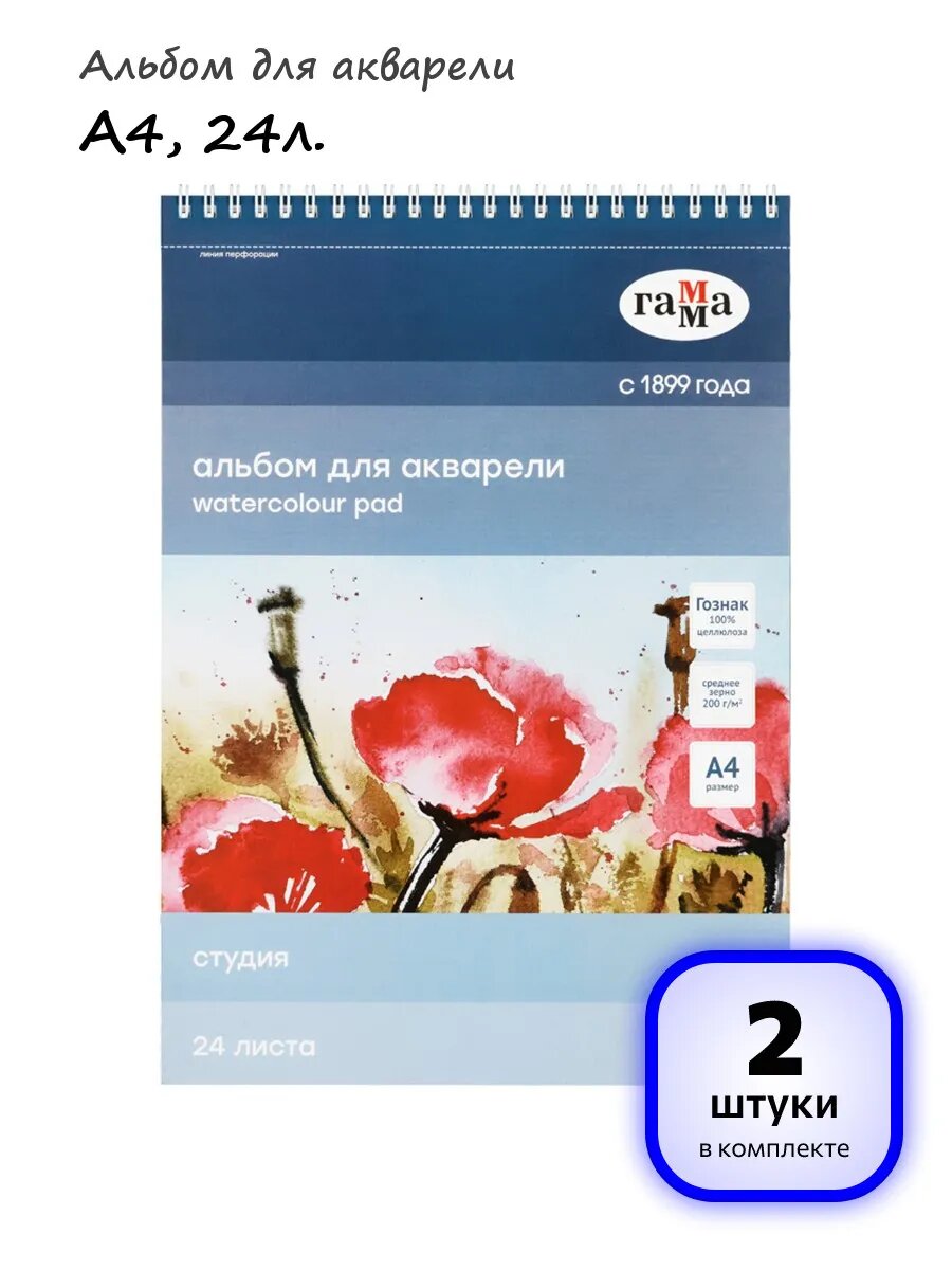 (2 штуки) - Альбом для акварели А4, 24л, арт. 321670
