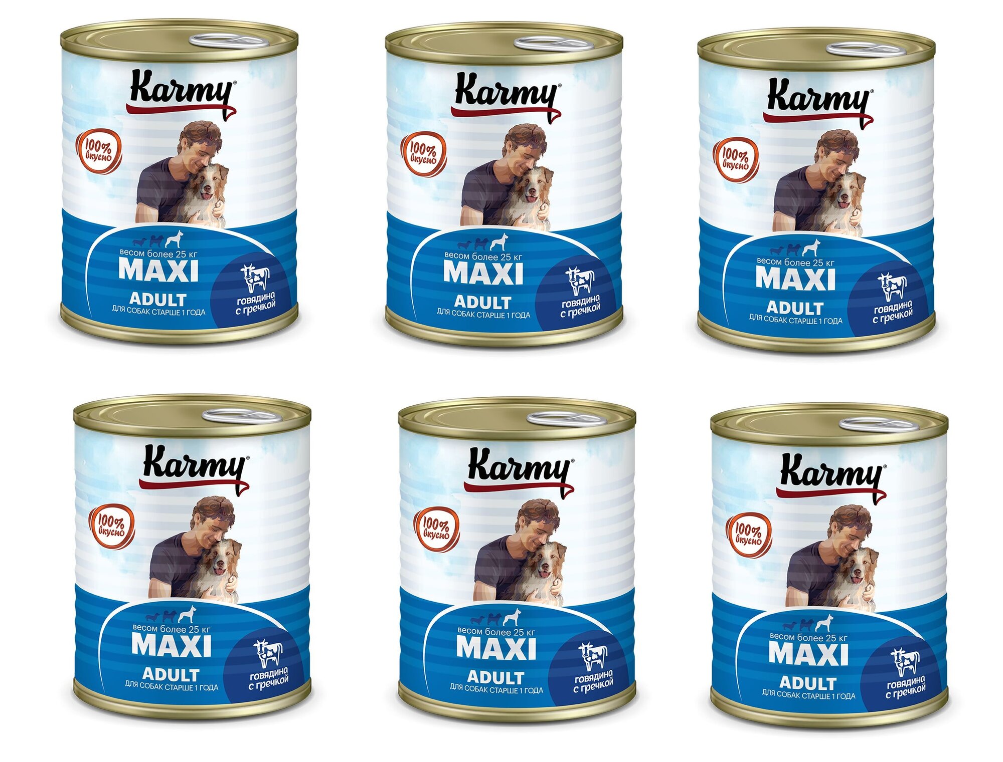 Консервы Карми для собак Maxi Adult крупных пород Говядина с гречкой 850г 6шт