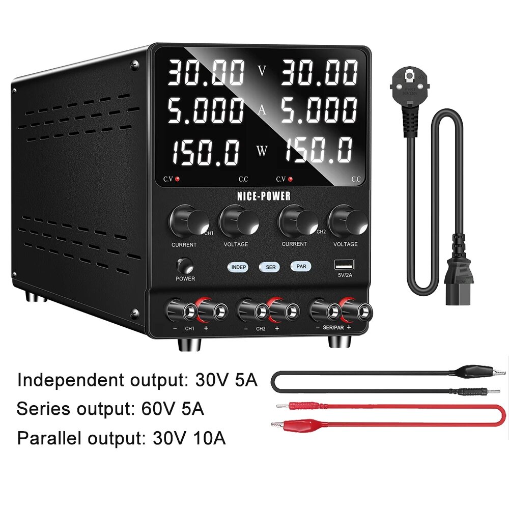Источник питания для лаборатории NICE-Power Dual Lab Power Supply 30V 10A регулируемый 3-канальный 60V 120V 240V цифровой настольный источник питания с возможностью серии и параллели
