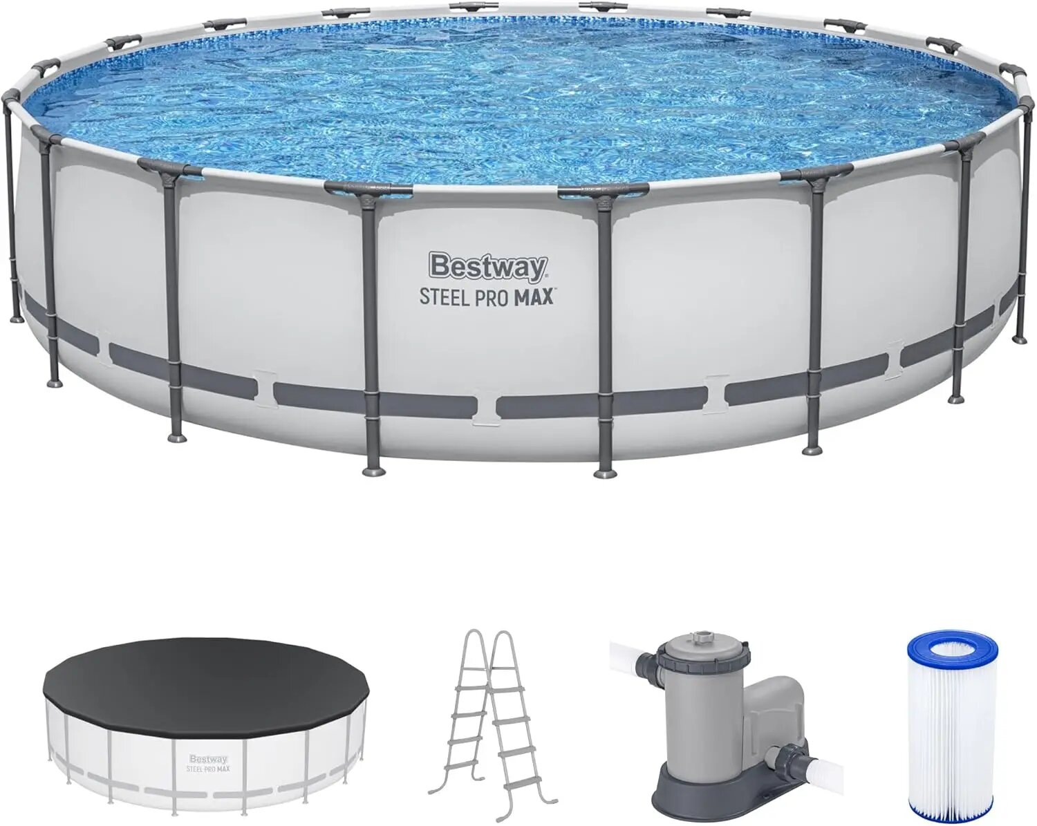 Бассейн надземный Bestway Steel Pro MAX 14' x 48", круглый металлический каркасный набор для откры-air плавания с фильтрующим насосом,