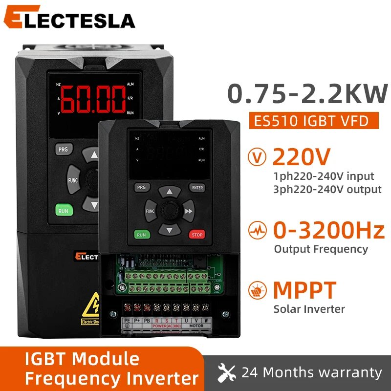 Преобразователь частоты 1ф 220В в 3ф 220В VFD с инвертором IGBT Конвертер Инвертор Регулятор скорости двигателя 0,75/1,5/2,2 кВт