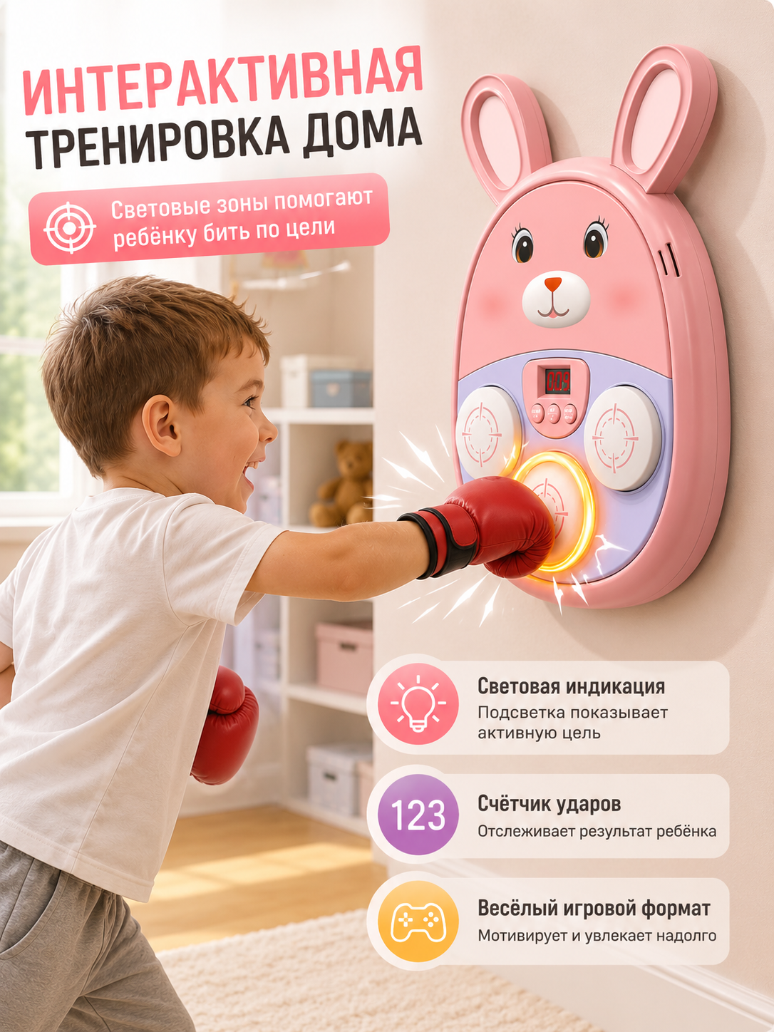 Мишень для битья "Детские Лапы Для Бокса", 20 см, розовая, 900 г — фото 1