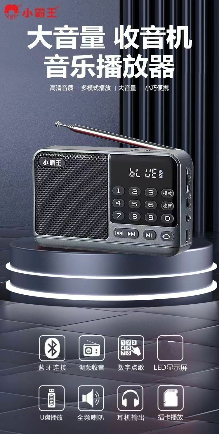 Мини-радио с беспроводным Bluetooth, перезаряжаемым аккумулятором, основным блоком, зарядным кабелем, картой с 16 ГБ