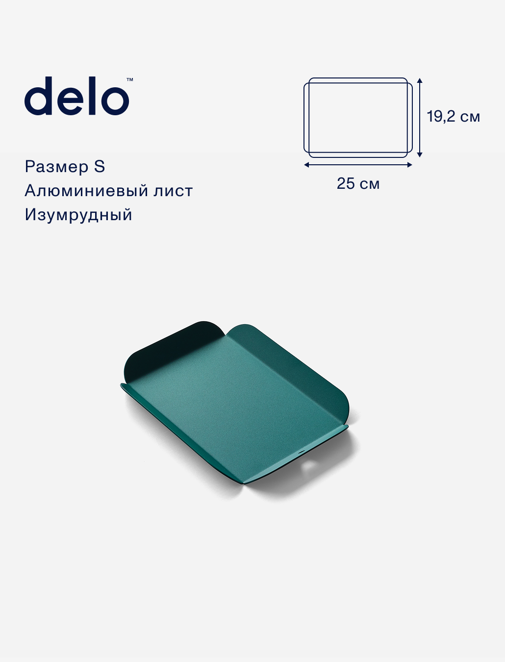 Поднос Delo S, универсальный, прямоугольный, алюминиевый, цвет изумрудный, размер 25х19.2х2.2 см