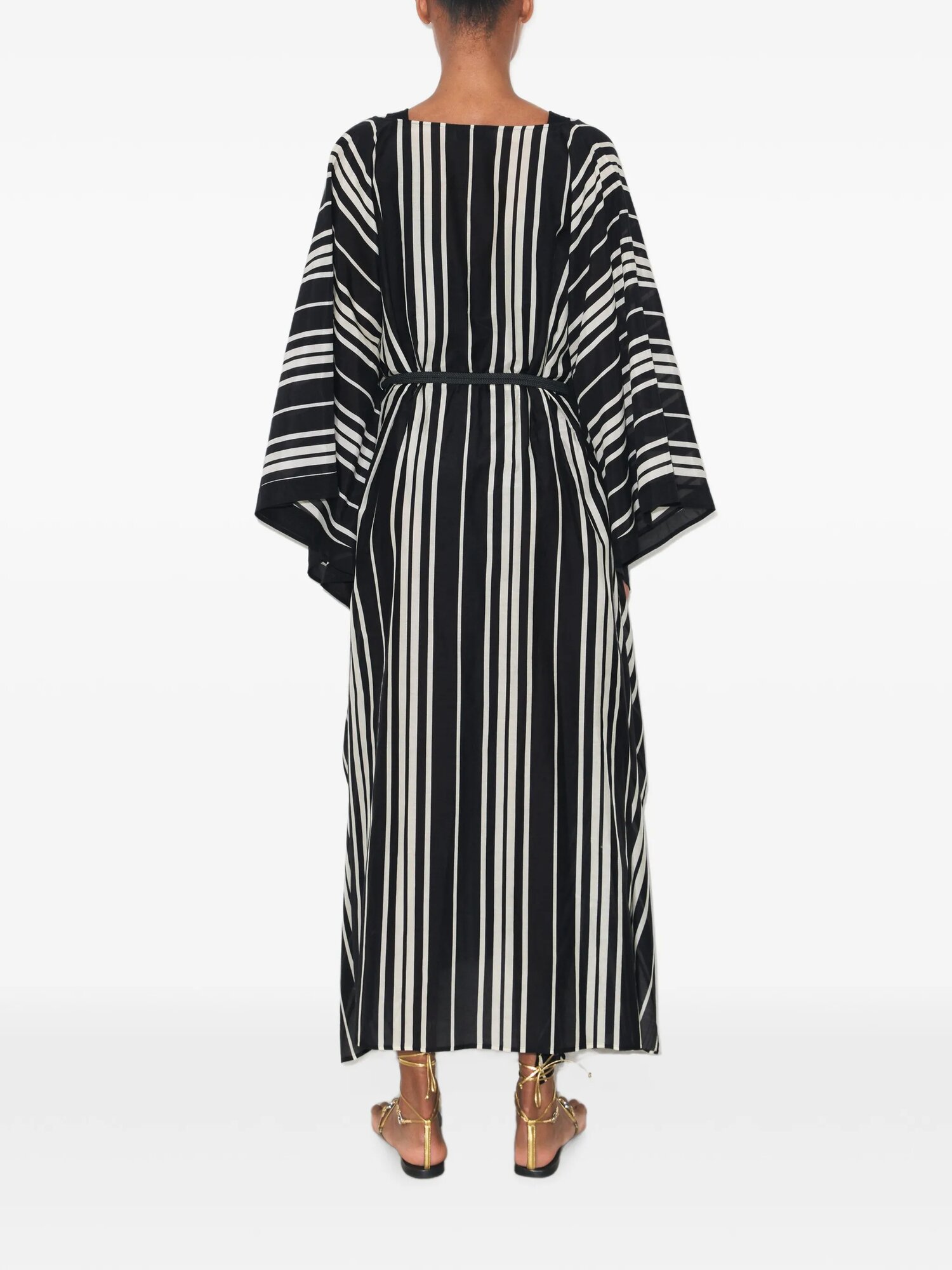 Накидка Tory Burch Belted striped silk caftan, размер L, черный — фото 1