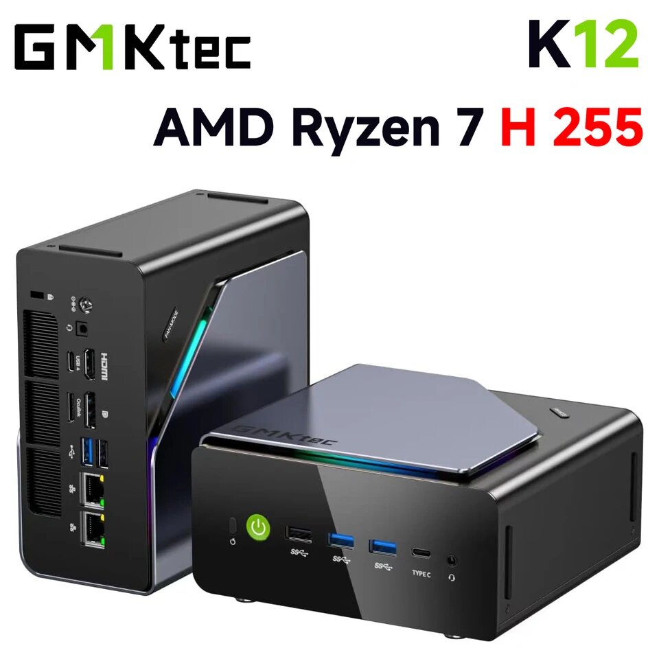 GMKtec K12 Мини-ПК AMD Ryzen 7 H 255 Двойной DDR5 5600MT/s 3*SSD PCIe4.0 WiFi 6 BT 5.2 Двойной 2.5G LAN OCulink Настольный компьютер