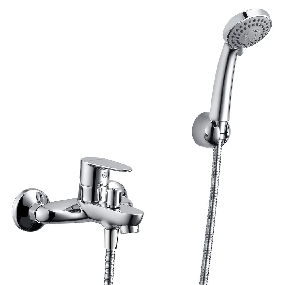 Смеситель для ванны с душем Wasserkraft Leine 3501 с душевым гарнитуром, настенный, однорычажный, хром, глянцевый, латунный, с керамическим картриджем