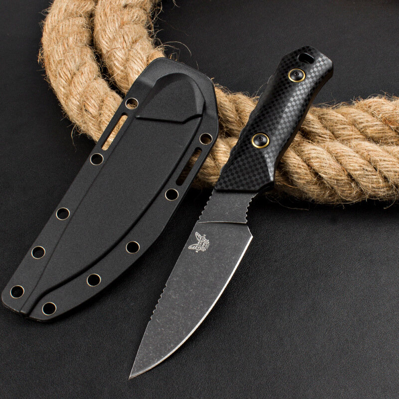 Benchmade15600 Компактный прямой нож из стали D2 с лезвием каменной шлифовки, удобен для переноски на кемпинг, обладает острым лезвием, подходит для самозащиты