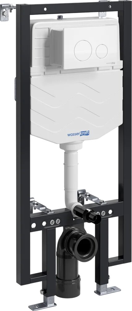 Инсталляция с кнопкой Wasserkraft Vils 56TLT.010. ME. WM02 50 см, крепление к стене/к полу, с регулировкой по высоте, кнопка для унитаза белая, матовая, с шумоизоляцией