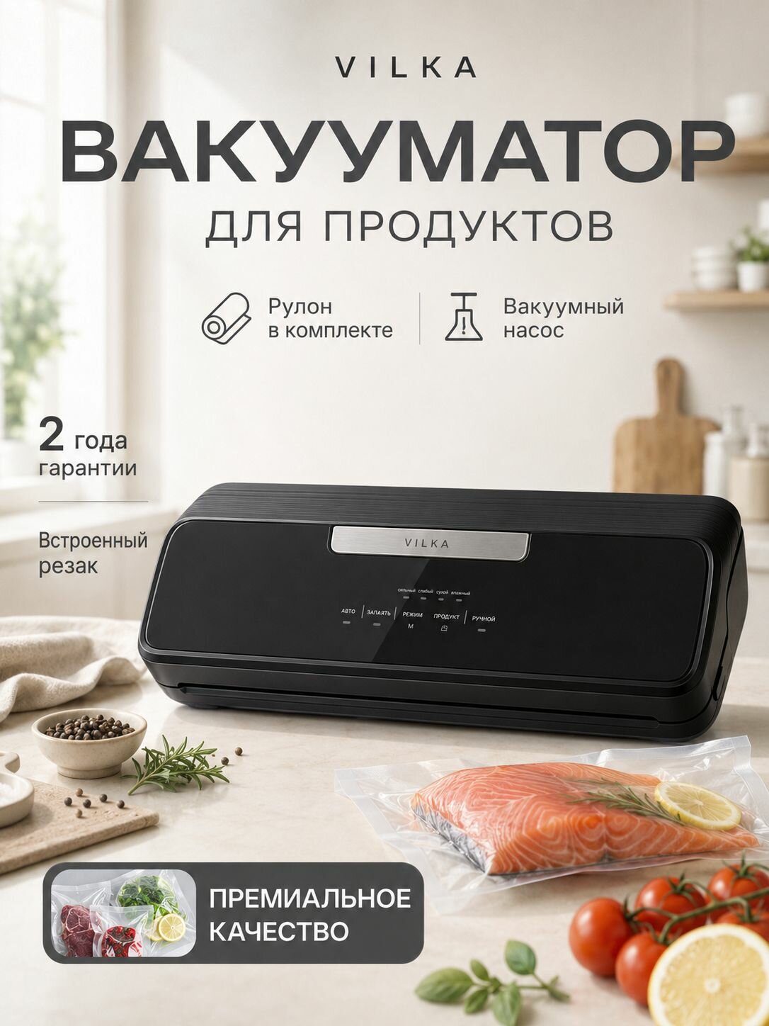 Вакууматор для продуктов, вакуумный упаковщик с резаком и внешним насосом для су-вида и заготовок, до 80 кПа