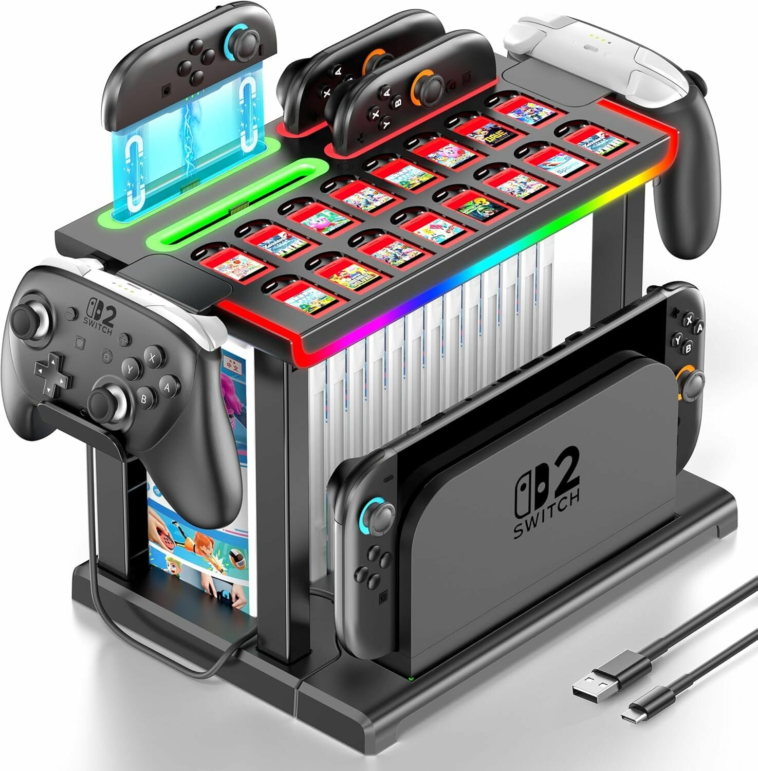 Подставка и зарядная станция для Joy-Con Nintendo Switch 2 крепление для геймпадов, картриджей