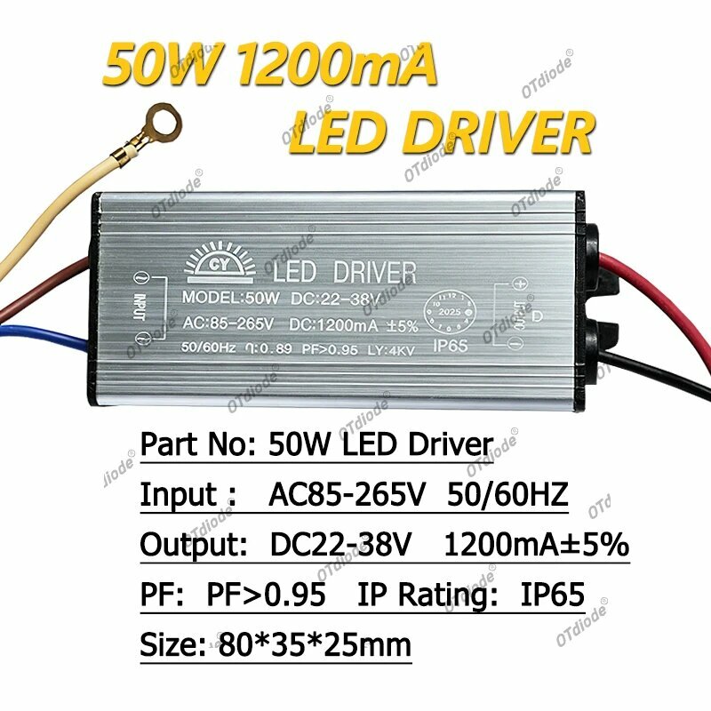 Драйвер для светодиодных ламп OTdiode 50 Вт, DC22-38В, IP65, алюминиевый 50W DC22-38V 1200mA