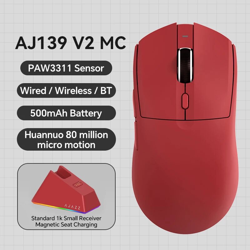 Беспроводная игровая мышь AJAZZ AJ139 V2 MC RGB 24000 DPI Красный, AJ139 V2 MC-Red