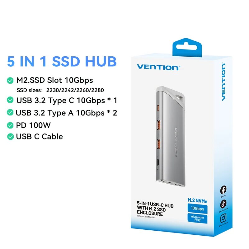 Vention 5-в-1 USB-C Хаб с корпусом для SSD